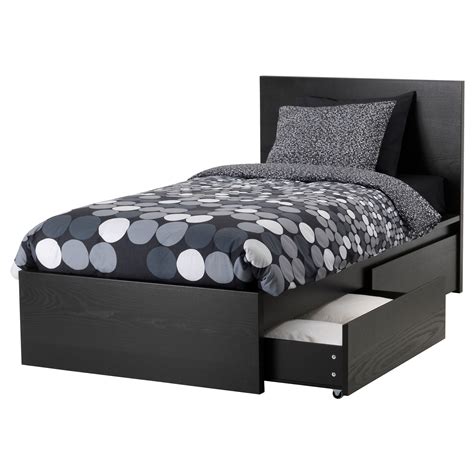 Malm High Bed Frame2 Storage Boxes Black Brown Twin With Images
