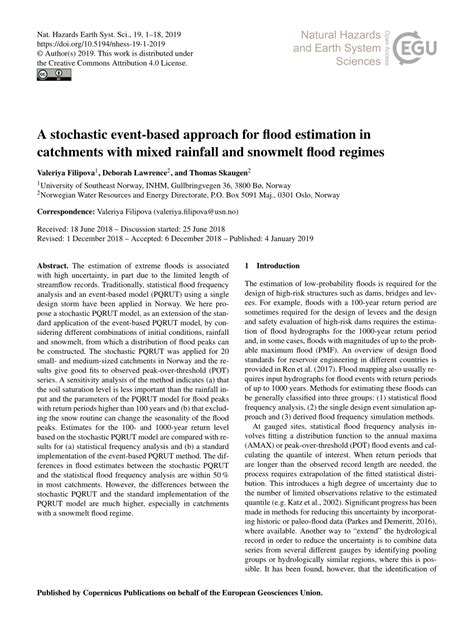 Pdf A Stochastic Event Based Approach For Flood Estimation In Catchments With Mixed Rainfall