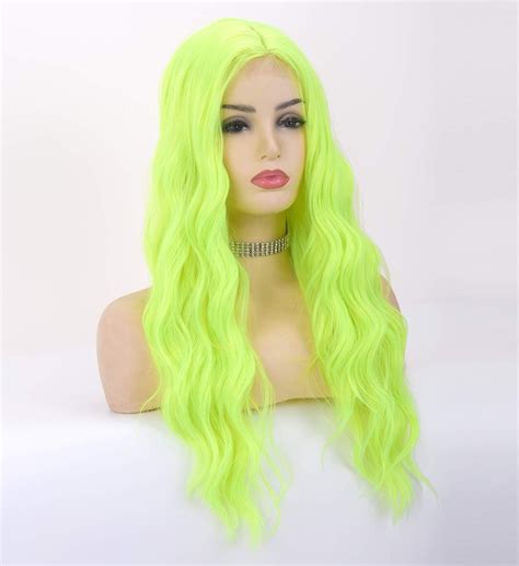 Lanova Neon Green Wig Lime Green Wigs For Women Long Curly Wig Green Wigs Middle Part