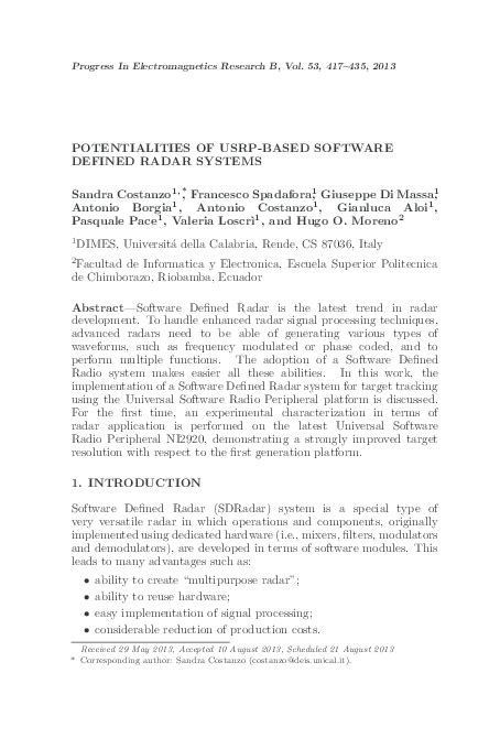 Pdf Potentialities Of Usrp Based Software Defined Radar Systems