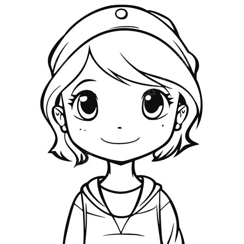 Cute Girl Wearing A Hat Outline Sketch Drawing Vector Womens Drawing Womens Outline Womens
