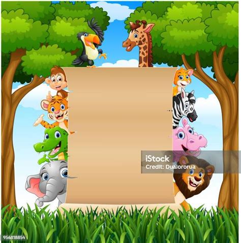 帶空白符號紙的動物向量圖形及更多一群動物圖片 一群動物 動物 印尼 Istock