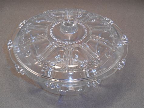 Vintage Depression Glass Boopie Style Beaded Glass Covered Candy Dish