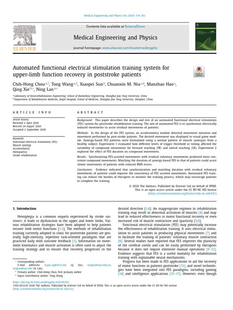 Automated Functional Electrical Stimulation Training System Fes Pdf