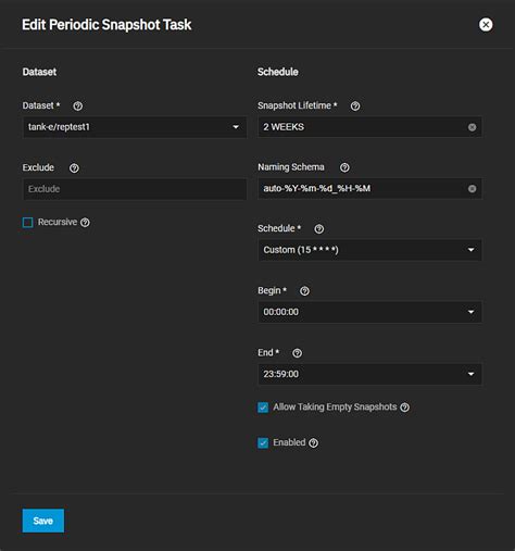 Periodic Snapshot Tasks Screens