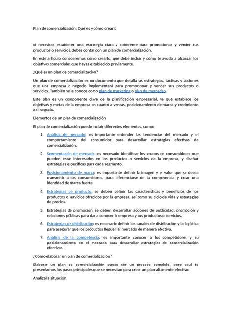 Plan De Comercialización Pdf
