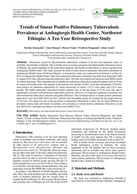 Pdf Trends Of Smear Positive Pulmonary Tuberculosis Prevalence At