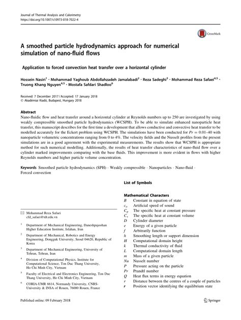 Pdf A Smoothed Particle Hydrodynamics Approach For Numerical Simulation Of Nano Fluid Flows