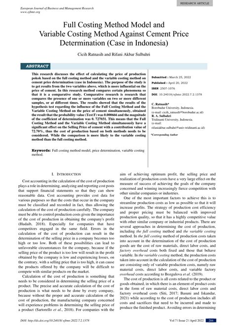 Pdf Full Costing Method Model And Variable Costing Method Against