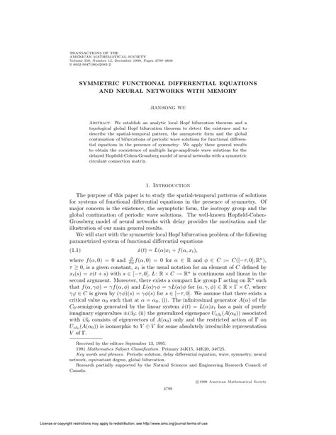 Pdf Symmetric Functional Differential Equations And Neural Networks With Memory