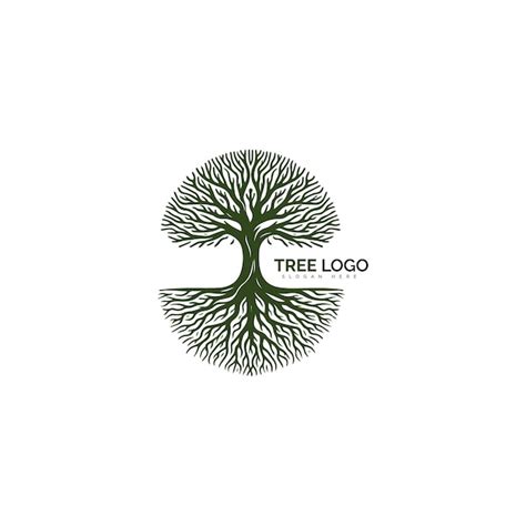 Logotipo de árbol circular con raíces y ramas detalladas Vector Premium