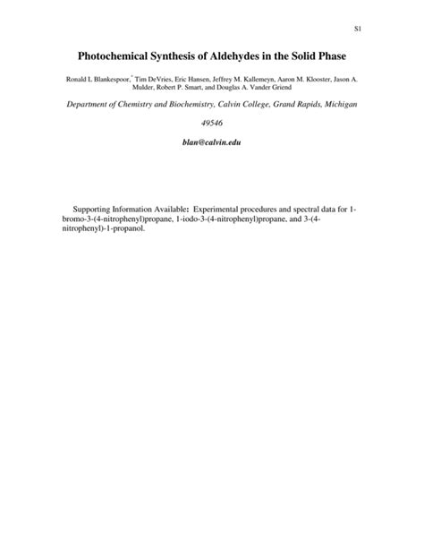Photochemical Synthesis Of Aldehydes In The Solid Phase