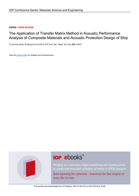Pdf The Application Of Transfer Matrix Method In Acoustic Performance Analysis Of Composite