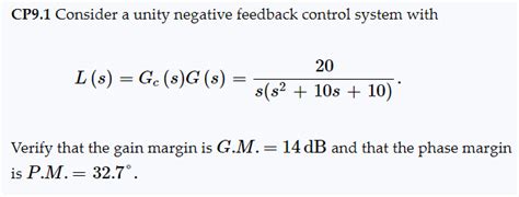 CP91 Consider A Unity Negative Feedback StudyX