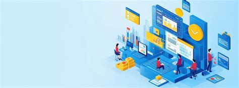 Modern Digital Workspace Concept With Isometric Illustration Showcasing Teamwork And Data