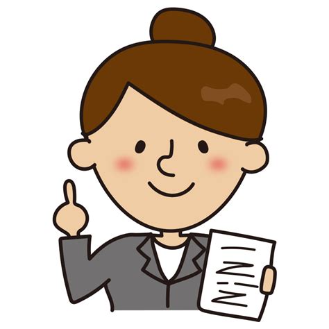説明しているスーツの女性2の無料フリーイラスト かわいい手描きの無料素材「てがきっず」保育園・小学校・介護施設にぴったりのフリー素材イラスト