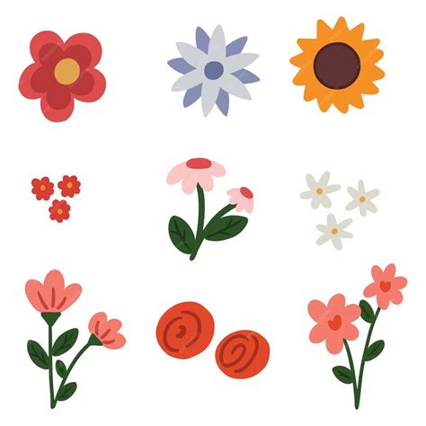 Premium Vector Set Of Hand Drawn Cute Flower Element Collection