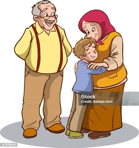 Ilustrasi Vektor Kakeknenek Dan Cucu Ilustrasi Stok Unduh Gambar