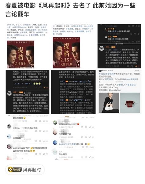 女艺人春夏疑似遭到封杀，早前的春晚镜头被全部删减，参演的影视剧里也遭遇被除名。据悉，在11月27日，春夏曾在微博上发表过一些评论，被网民认为是