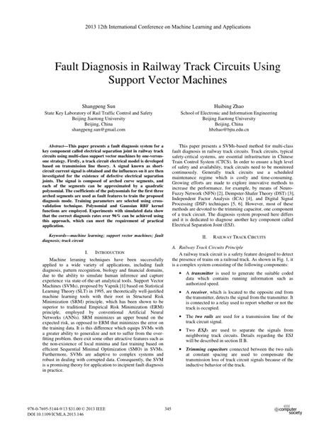Pdf Fault Diagnosis In Railway Track Circuits Using Support Vector