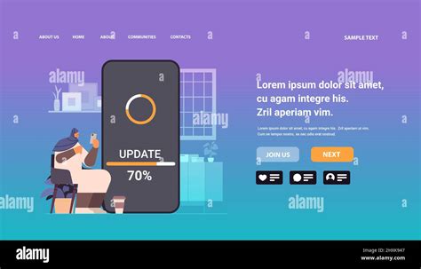 Arab Woman Updating Operating System Update Process Install New Software On Smartphone