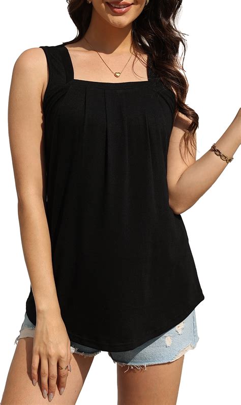 Fantaslook Womens Pleated Square Neck Tank Tops Flowy Sleeveless