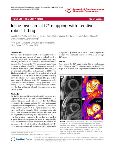 Pdf Inline Myocardial T2 Mapping With Iterative Robust Fitting