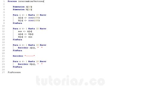 Arreglos PSeint Intercambiar Vectores Tutorias Co