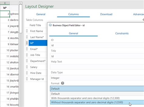Choose Field Formats
