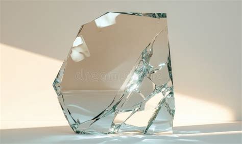 A Broken Glass Piece With A Reflection Of A Person In The Mirror Stock