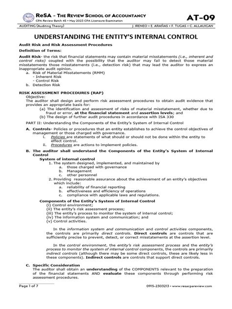 09 Understanding The Entitys Internal Control Pdf Internal Control
