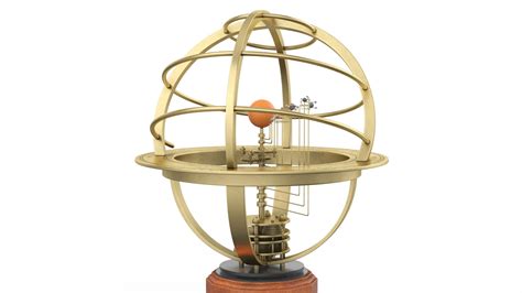 나무 베이스가 있는 복고풍 기계식 태양계 Orrery 3d 모델 39 Gltf Obj Ma Max Upk