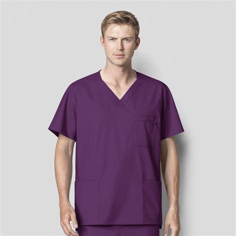 Nurse Uniforms Solid Color Scrub Tops With Pockets For Mens