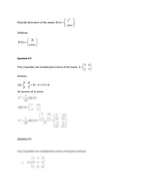 Solution Matrix Practice Questions With Solution 1 Linear Algebra
