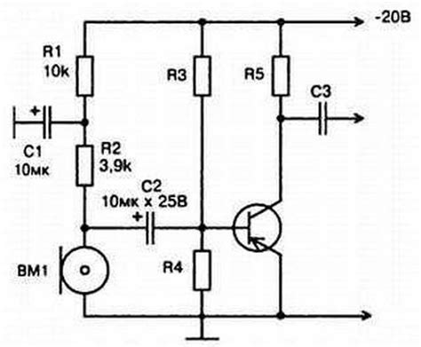 Схема подключения электронного микрофона