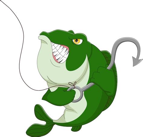 Pez Enojado De Dibujos Animados Con Anzuelo Vector Premium