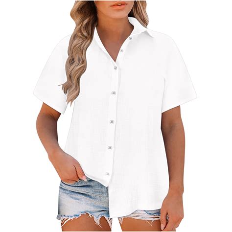 Plebaso Womens Button Down Shirt Plus Size Dress Shirts Short Sleeve