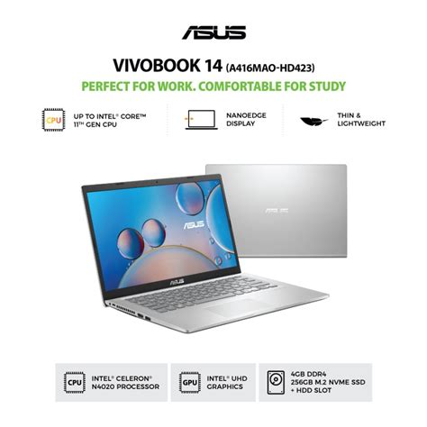 Jual Laptop Asus VivoBook A416MAO HD423 Celeron N4020 4GB SSD 256GB 14 W11 OHS Indonesia Shopee