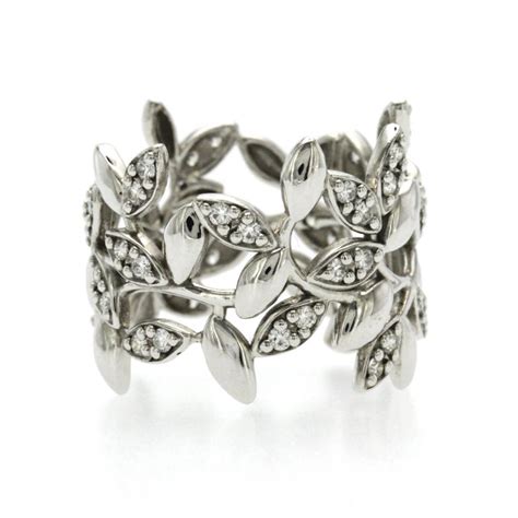 Auth Tiffany And Co 18k White Gold Paloma Picasso Olive Leaf Diamond
