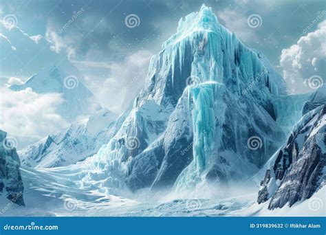 A Towering Mountain Covered In Ice And Snow Creating A Stark And Cold