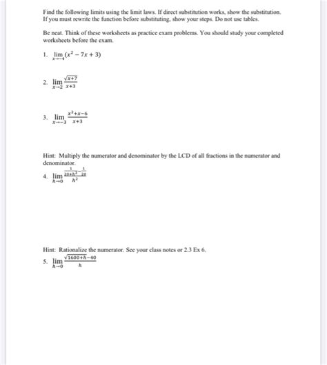 Solved Find The Following Limits Using The Limit Laws If Chegg