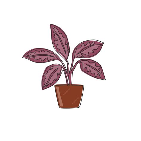 Premium Vector One Single Line Drawing Cute Potted Tropical Leaf