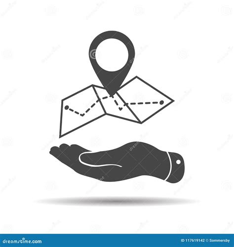 Flat Hand Showing Map Icon In Trendy Flat Style Isolated On Whit Stock