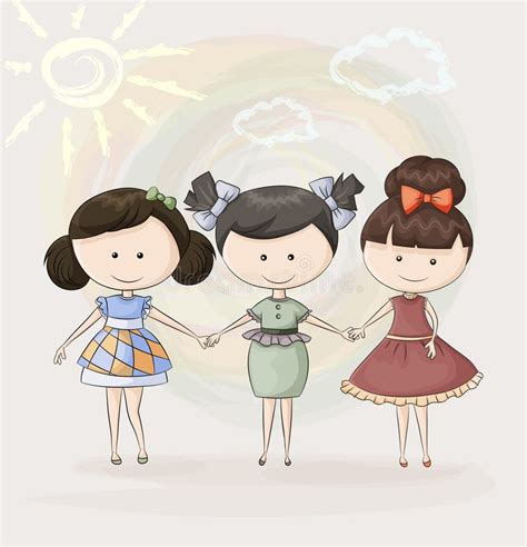 Three Happy Girl Friends Stock Vector Illustration Of Joyful 34483653