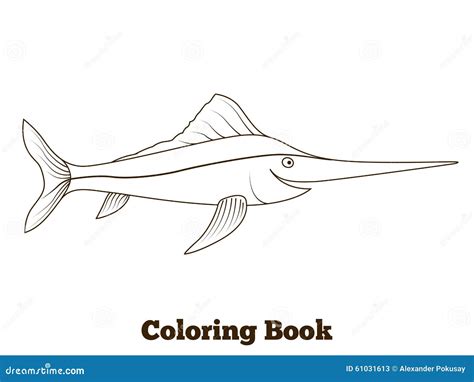 Coloring Book Swordfish Fish Cartoon Illustration Stock Vector