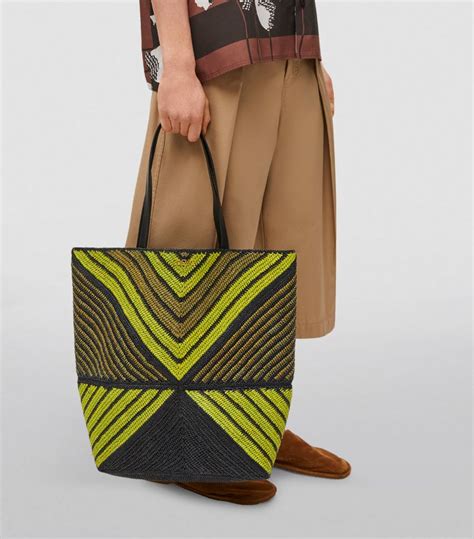 Mens Loewe Green X Paulas Ibiza Extra Large Raffia Puzzle Fold Tote