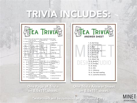 Tea Trivia Tea Trivia Game Printable Tea Trivia Printable Trivia