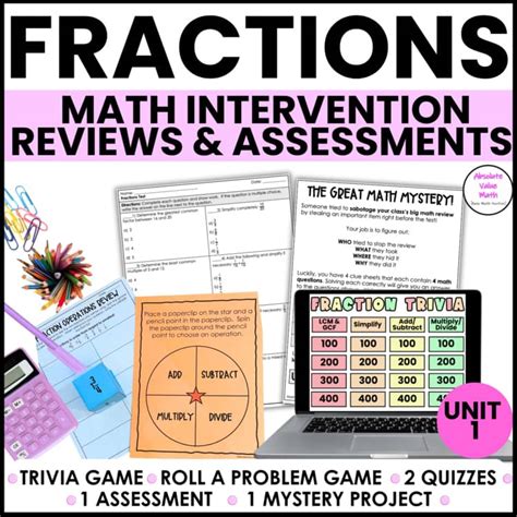 Fraction Review Assessment Bundleactivities Trivia Games Self Checking
