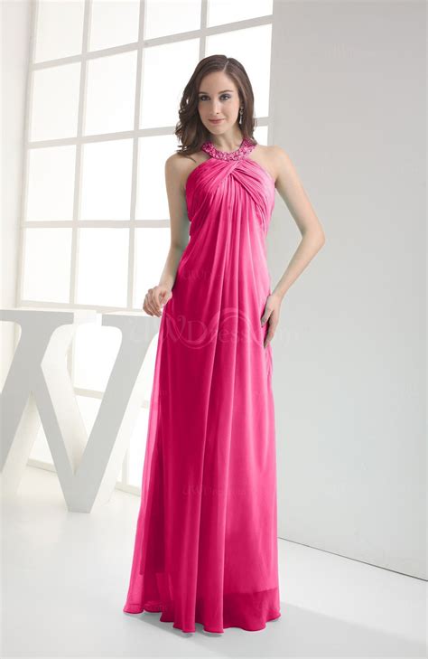 Fuschia Modest Sleeveless Backless Chiffon Floor Length Ruching