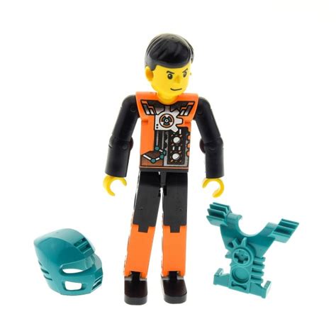 1x Lego Technic Figur Mann Schwarz Orange Brustpanzer Helm Türkis 8305